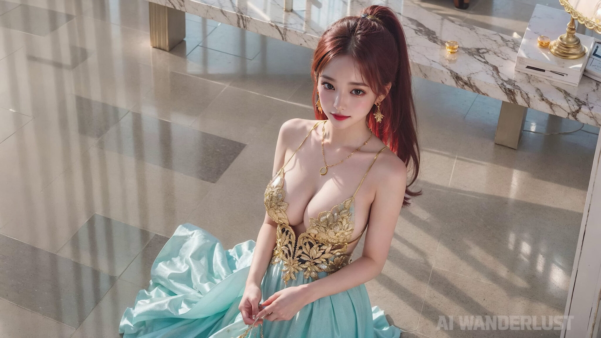 Ai Lookbook Wallpaper Images: Wearing an evening dress at the hotel - Ai Art Lookbook